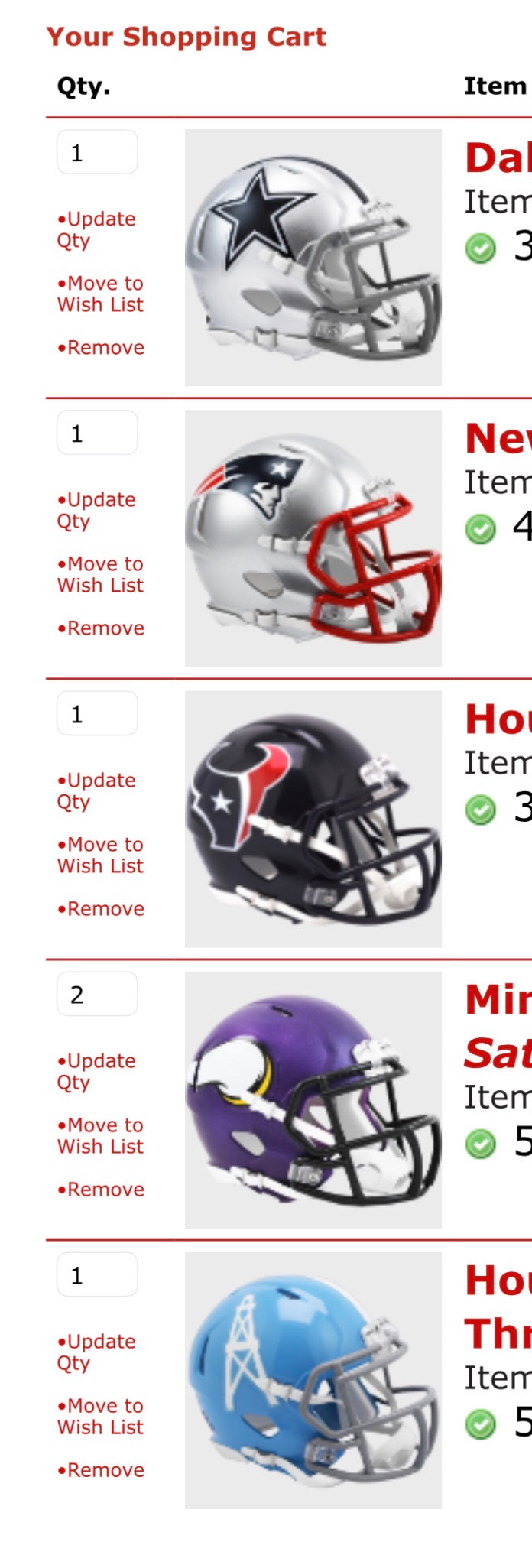 6 Mini Helmets — Break4Sports & Collectibles, LLC